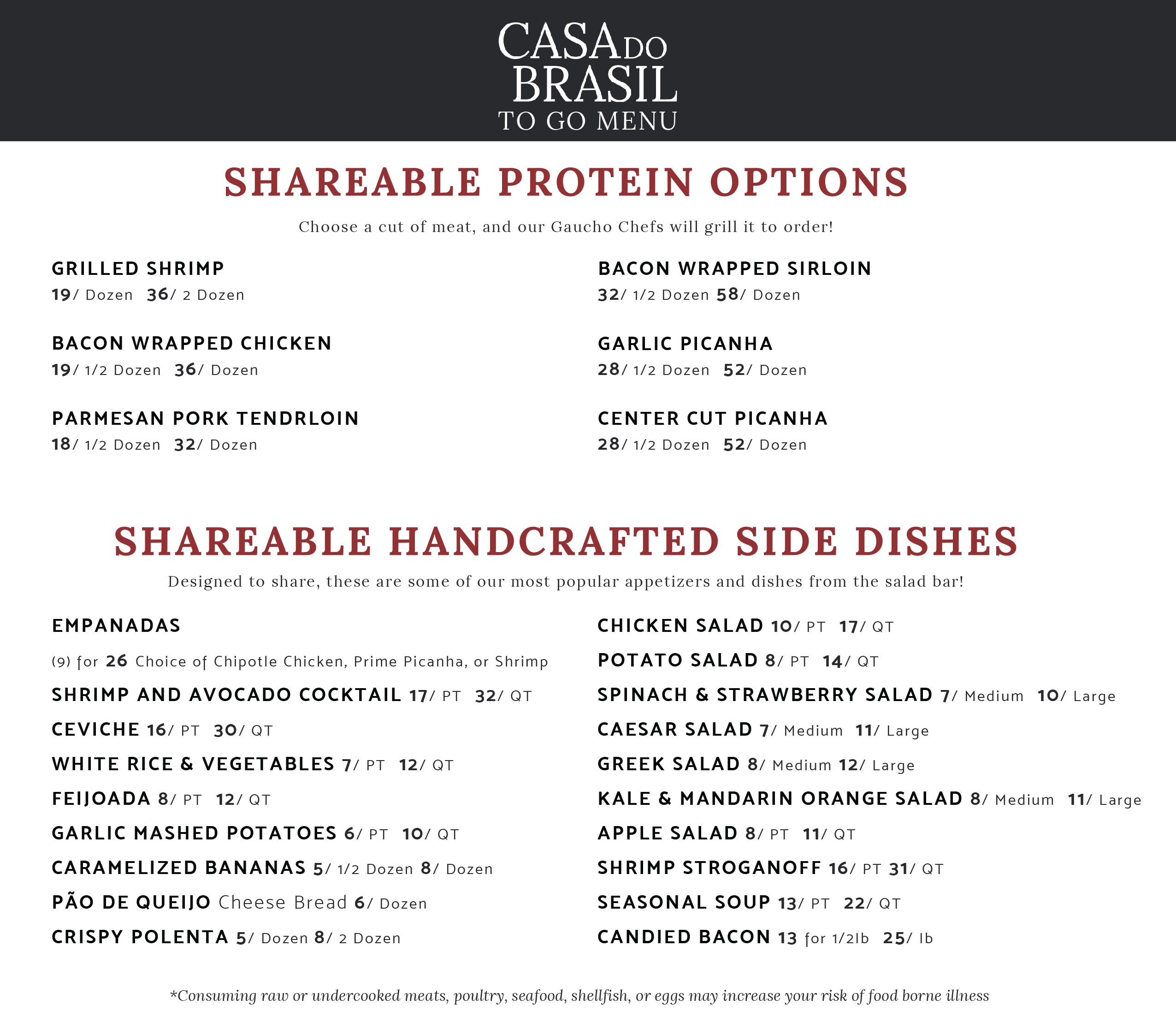 To-Go Menu - Austin, TX - Casa do Brasil