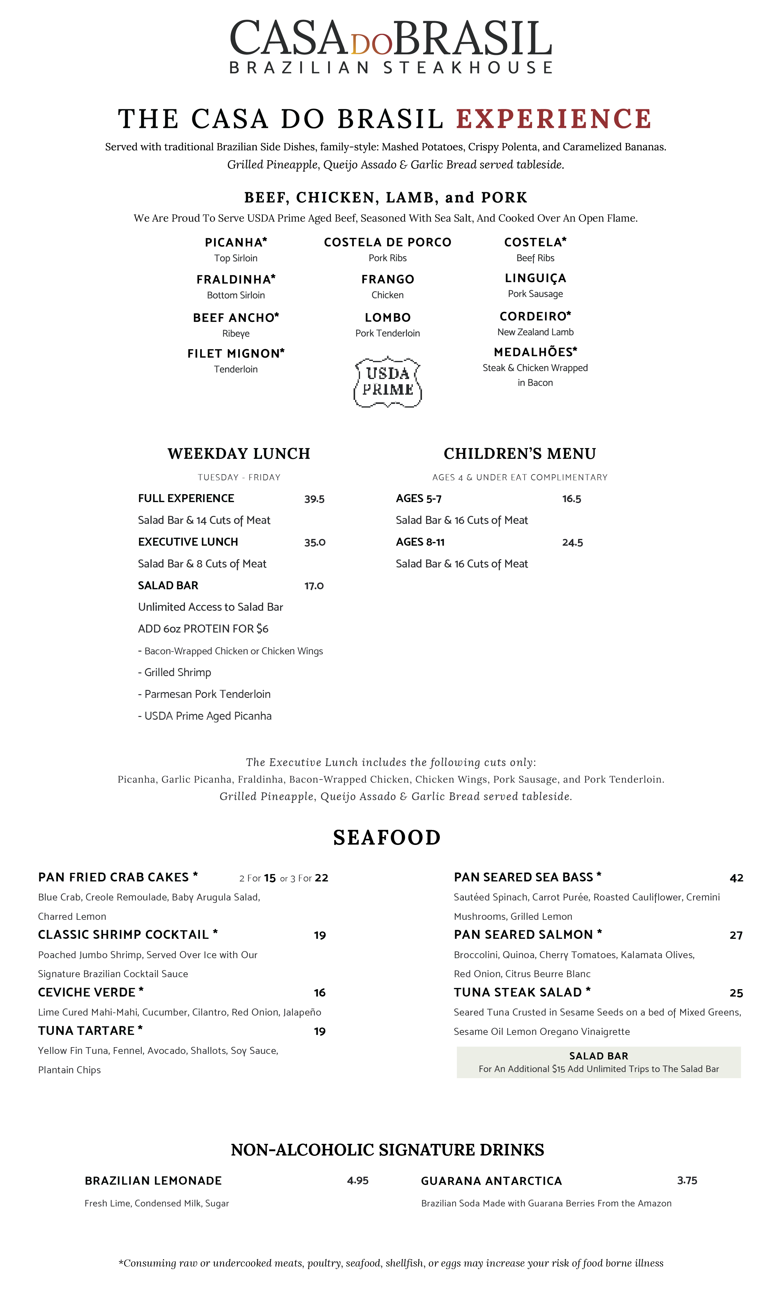 Lunch Menu at Casa do Brasil in College Station TX